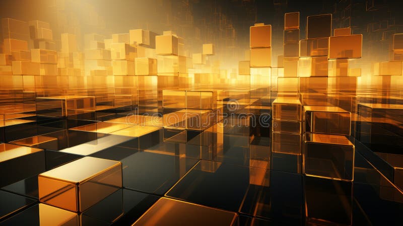 3d Rendering of Golden Cubes on a Black Background Stock Illustration ...