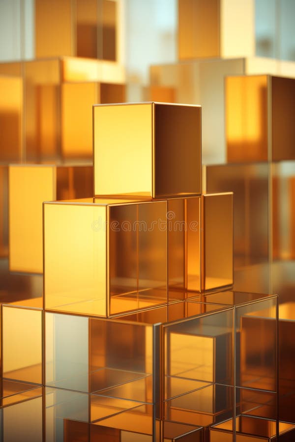3d Rendering of Golden Cubes on Top of Each Other Stock Illustration ...