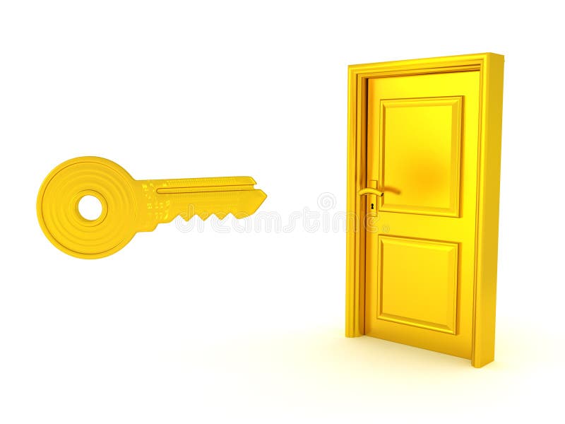 3D Rendering of Golden Door and Golden Key Stock Illustration ...