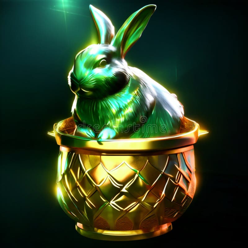 3d Rendering of a Golden Easter Bunny Inside a Golden Basket AI ...