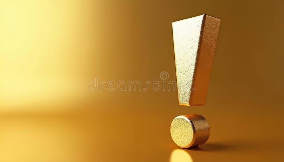 3D Rendering of Golden Exclamation Mark Icon on Gold Background ...