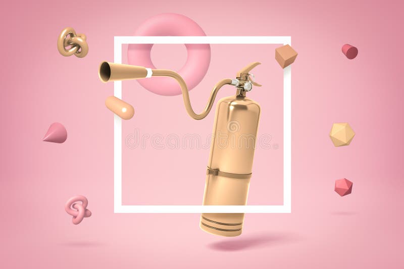 3d Rendering of Golden Foam Portable Fire Extinguisher with Random ...