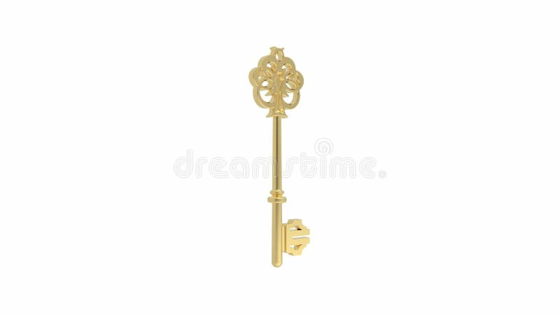 3d Rendering of a Golden Key Turning in White Background Stock Footage ...
