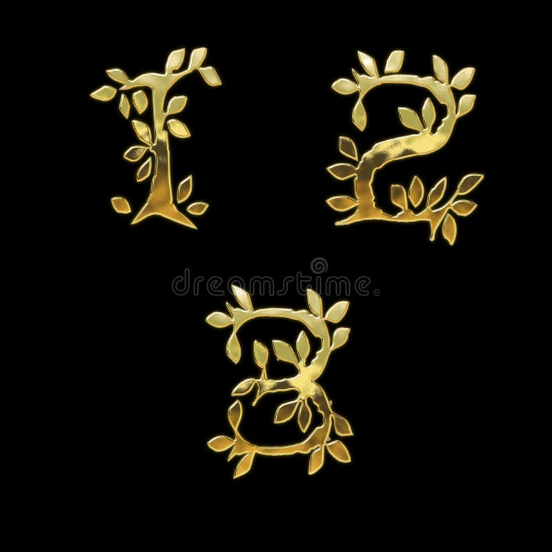 Golden Leaf Style Font Alphabet - Digits 1-3 Stock Illustration ...