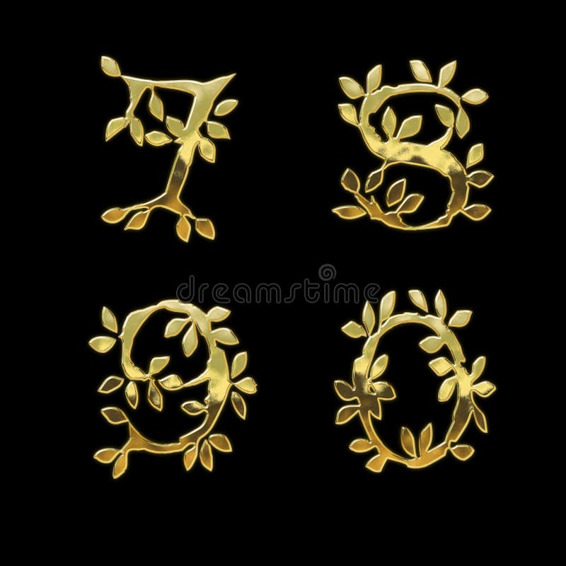 Golden Leaf Style Font Alphabet - Digits 7-0 Stock Illustration ...