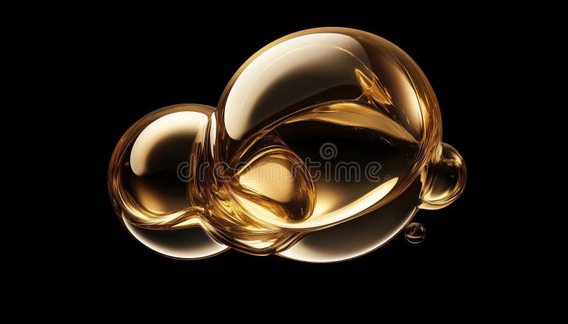 3d Rendering of Golden Liquid Oil Bubble Elements, Creating Visual ...