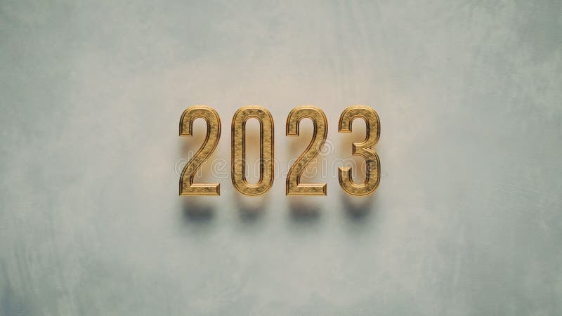 3D Rendering of the Golden Number 2023 on a Bright Background Stock ...