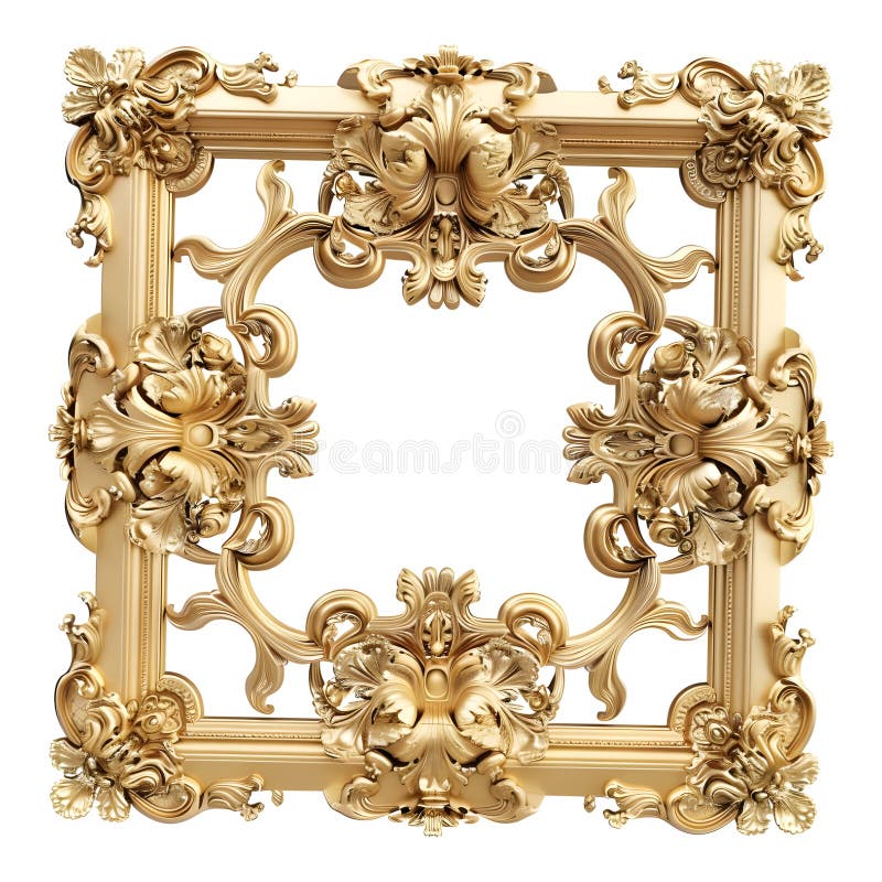 3D Rendering of a Golden Picture Frame on Transparent Background - Ai ...