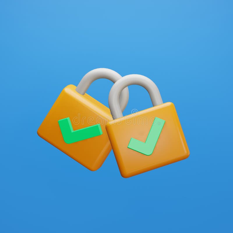 3D Rendering of Golden Security Locks Icon Floating on Clear Blue ...