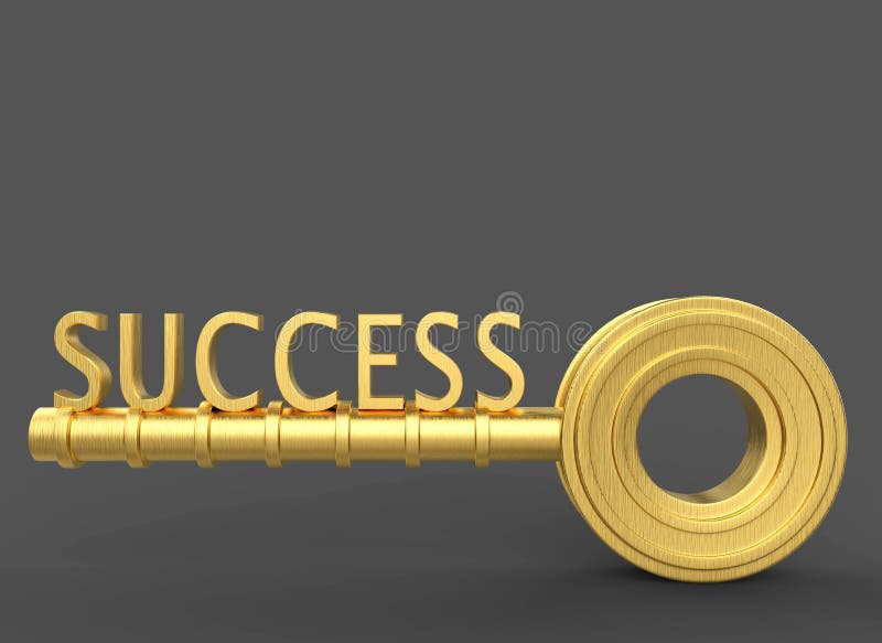 3d Rendering. A Golden Success Key On Dark Gray Copy Space Background ...