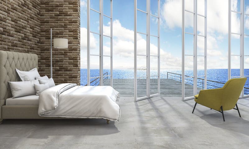 3d Rendering Good Sea View Bedroom Stock Illustration - Illustration of ...