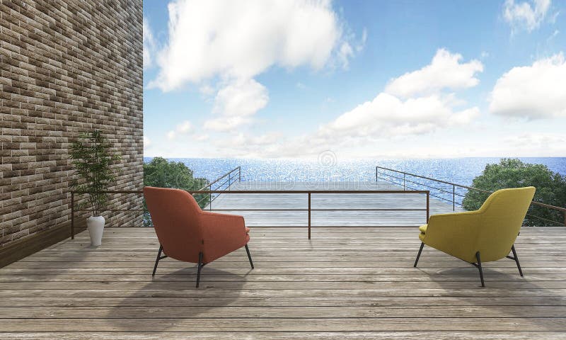 3d Rendering Good Sea View Living Room Stock Illustration ...