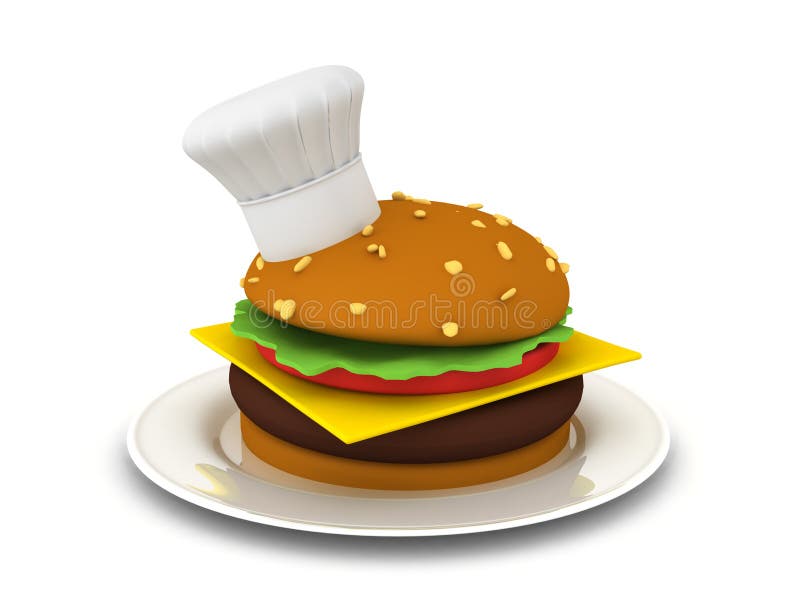 3D Rendering of Burger on Computer with of Button and Mouse Click Icon ...