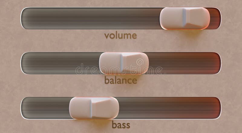 3D Rendering. Gray-beige Panel with Volume, Balance and Bass Controls ...