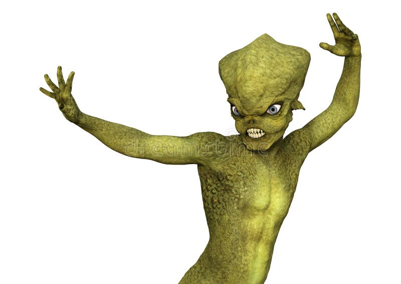 3D Rendering Green Alien on White Stock Illustration - Illustration of ...