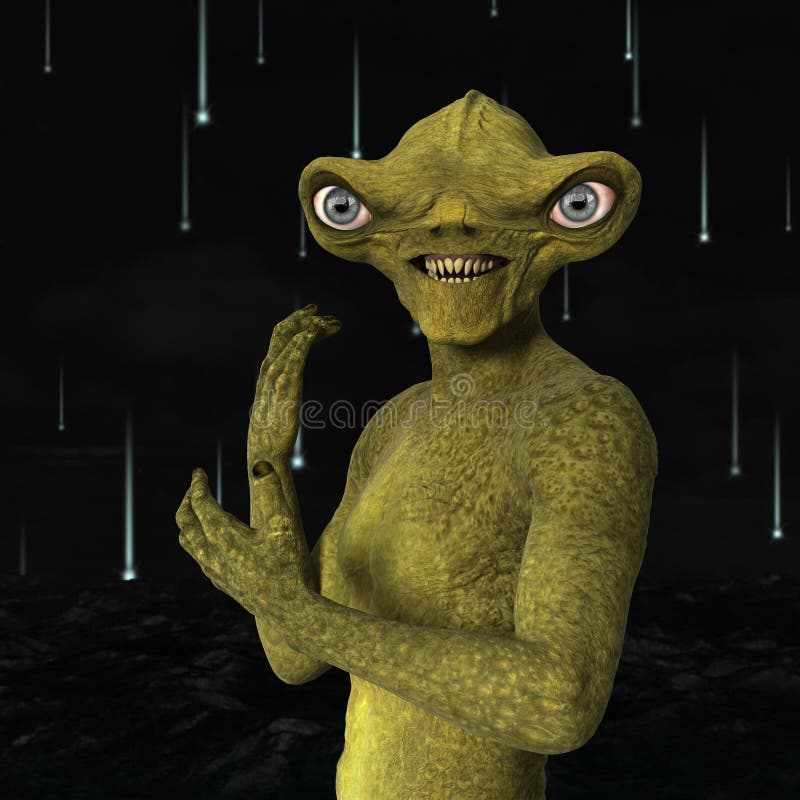 3D Rendering Green Alien stock illustration. Illustration of background ...