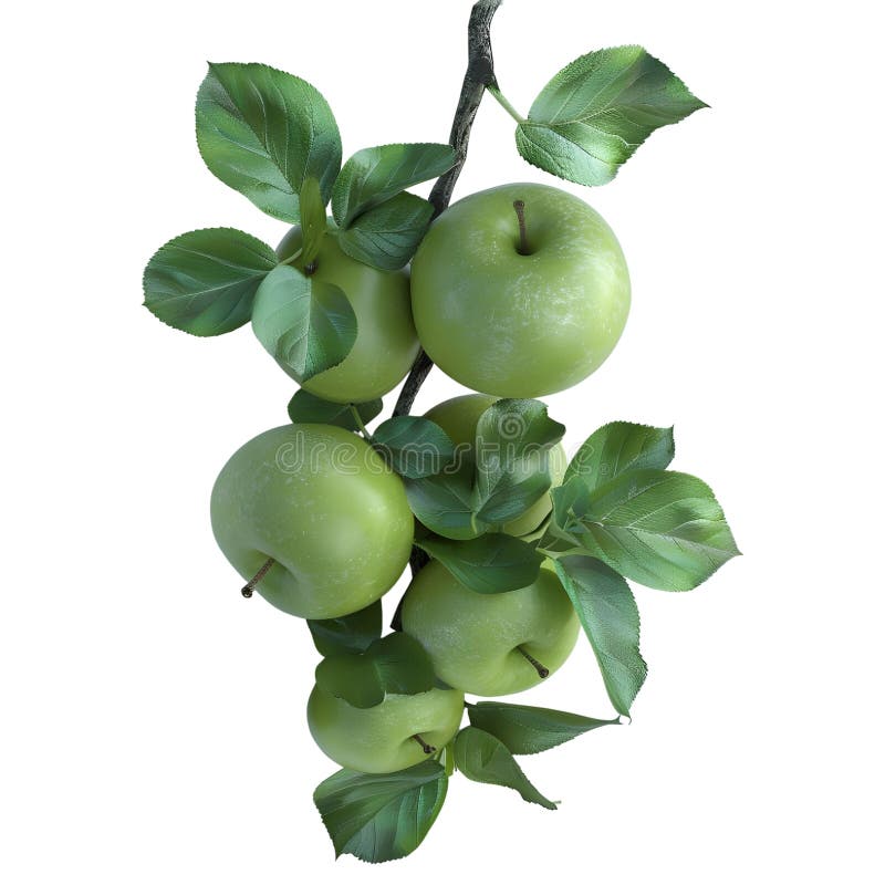 3D Rendering of a Green Apple with Leaves on Transparent Background ...