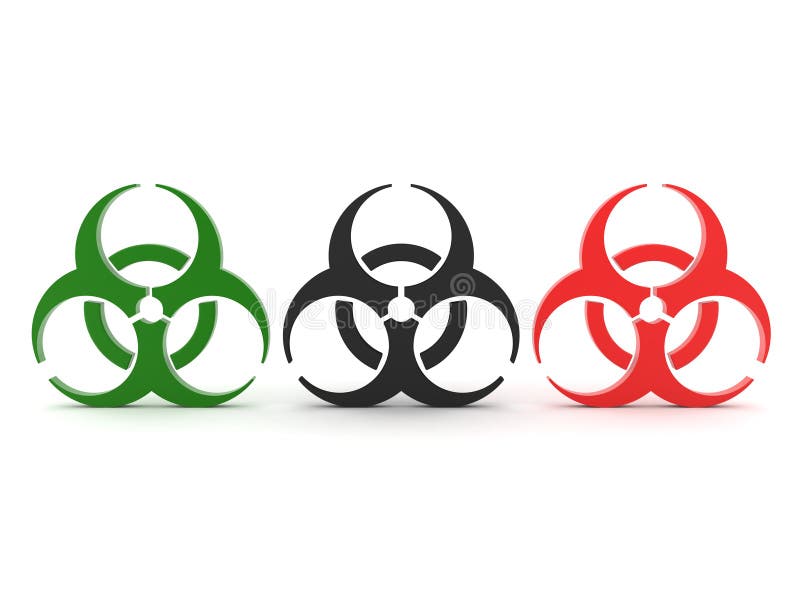 3D Rendering of Green, Black and Red Biohazard Signs Stock Illustration ...
