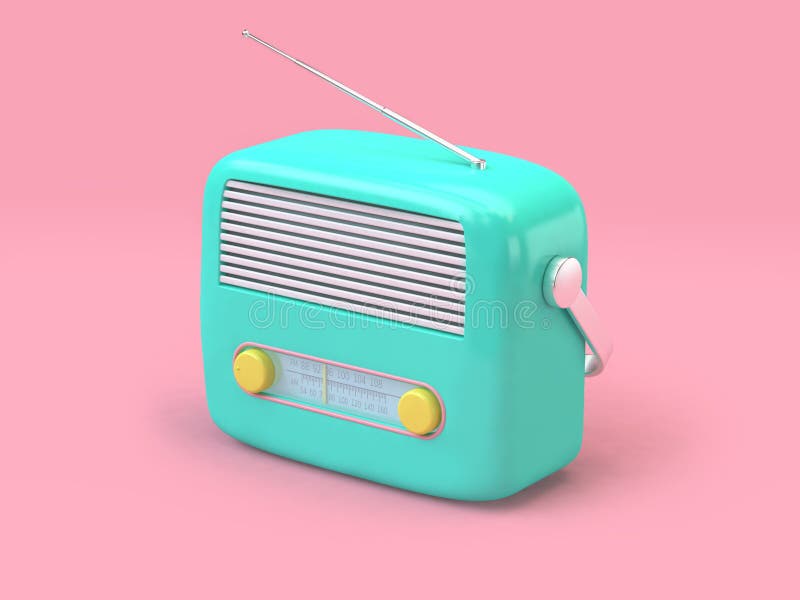 3d Render Green Cartoon Radio Set on Minimal Pink Background Technology ...