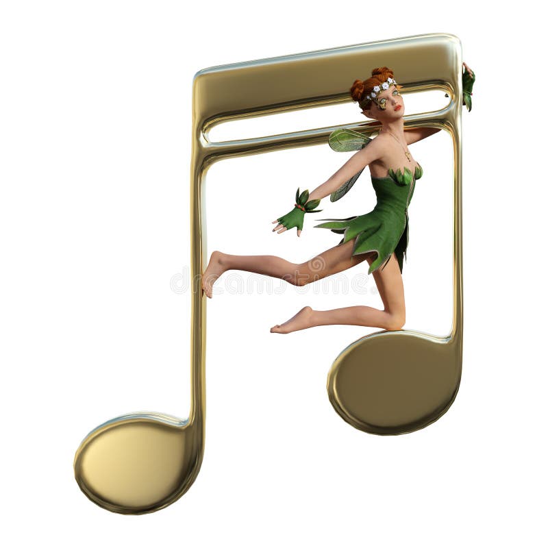 3D Rendering Green Fairy and Music Note on White Stock Illustration ...
