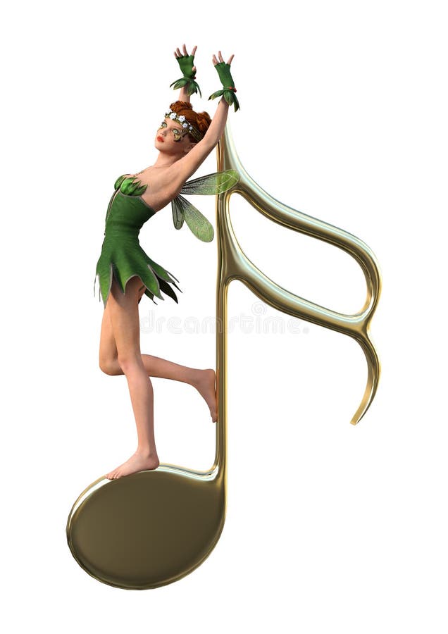 3D Rendering Green Fairy and Music Note on White Stock Illustration ...