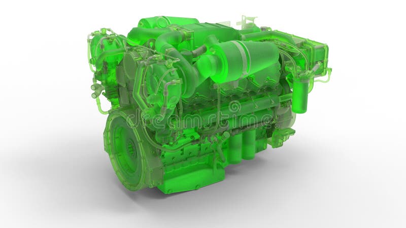 3D Rendering - Green Glass Car Engine Stock Illustration - Illustration ...