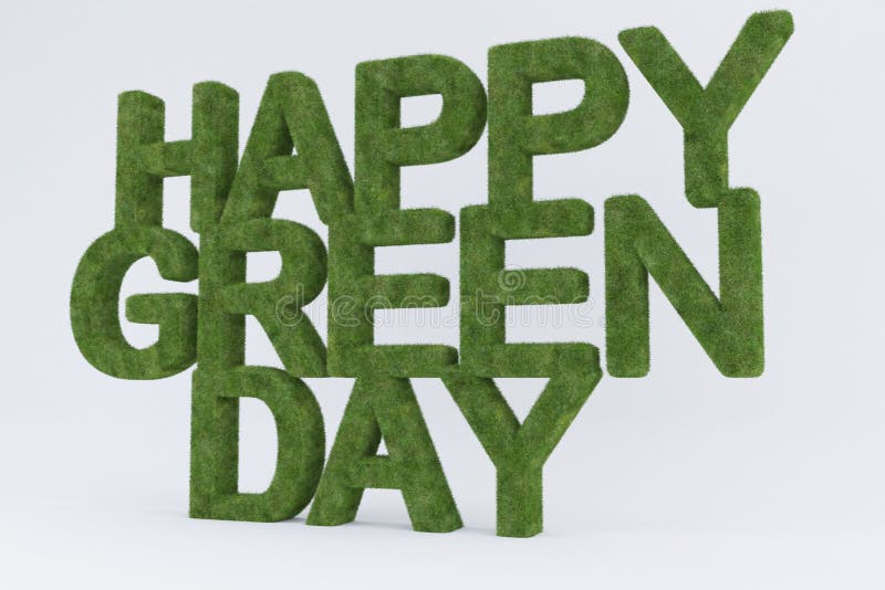 3d Rendering of Green Grass HAPPY GREEN DAY Text on White Background ...