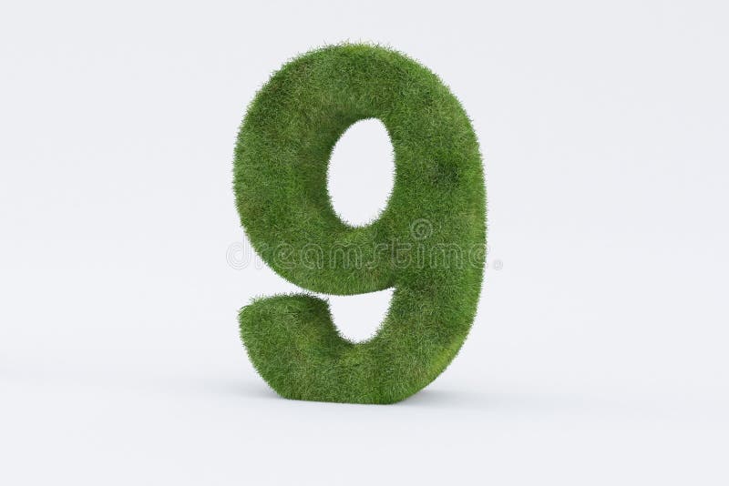 3d Rendering of Green Grass Number 9 Isolated on White Background ...