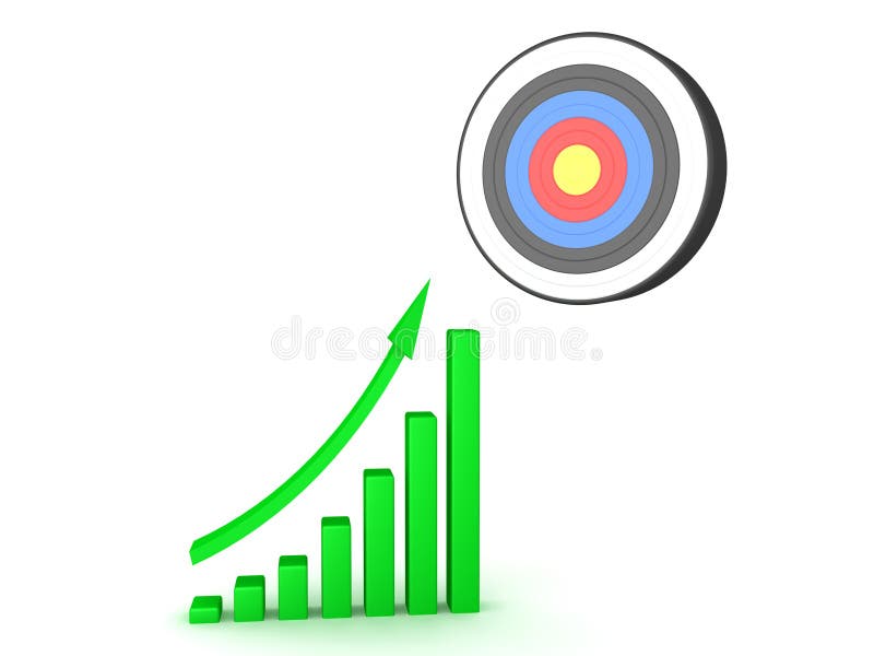 3D Rendering of Green Growth Chart with Target Above Stock Illustration ...