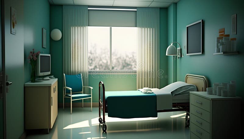 3d Rendering of a Green Hospital Room with a Bed in the Foreground ...