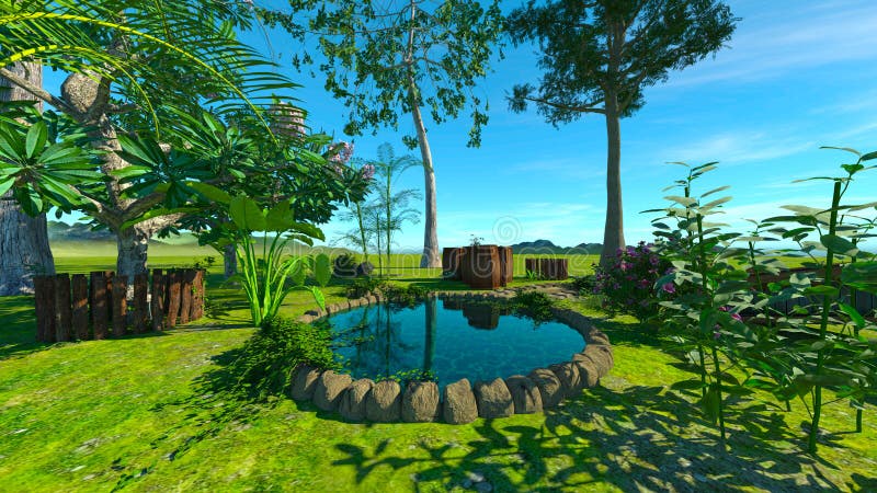 3D Rendering of Green Landscape Stock Illustration - Illustration of ...