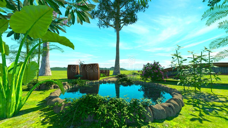 3D Rendering of Green Landscape Stock Illustration - Illustration of ...