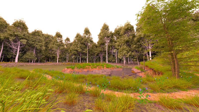 3D Rendering of Green Landscape Stock Illustration - Illustration of ...