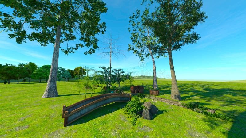3D Rendering of Green Landscape Stock Illustration - Illustration of ...