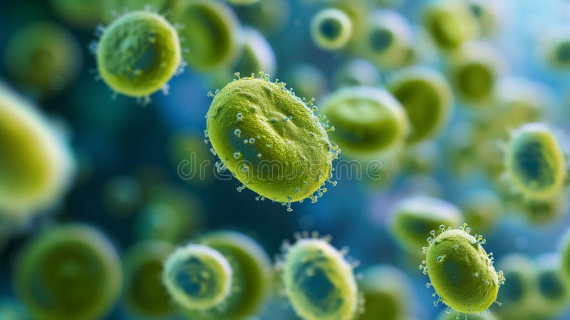 3D Rendering of Green Microbes in a Cluster Stock Illustration ...