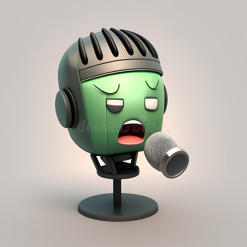 3D Rendering of a Green Microphone Character Singing in a Studio ...