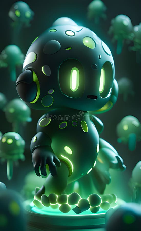 3d Rendering of a Green Robot on a Dark Background with a Lot of ...
