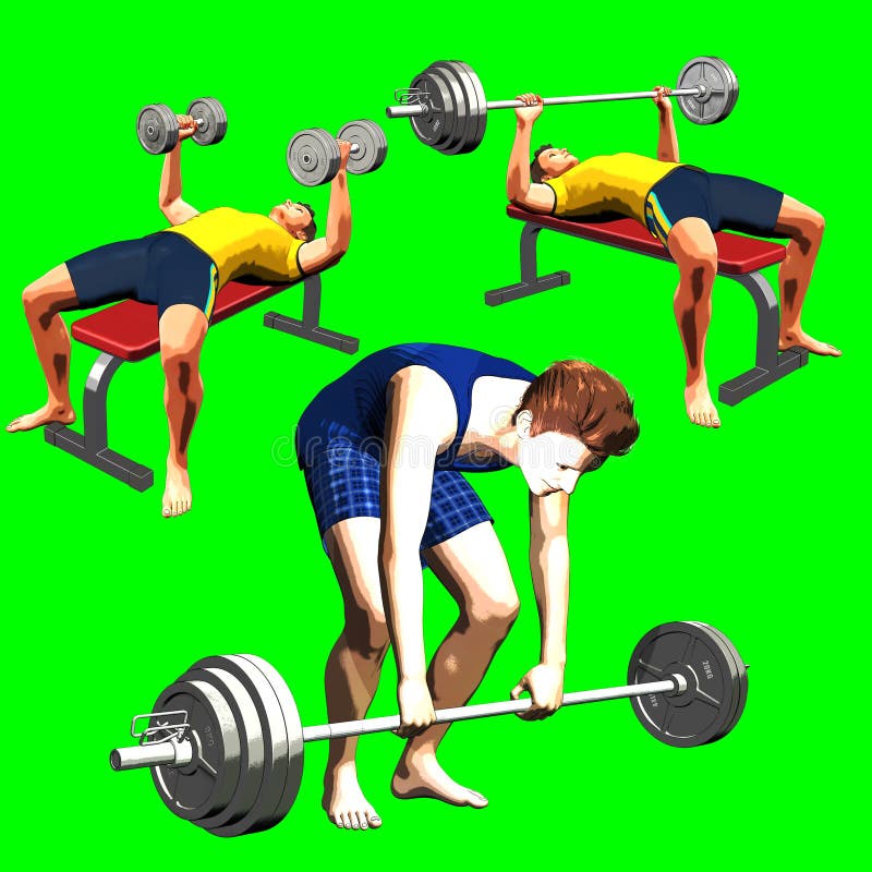 3D Rendering on Green Screen of Guy while Training with Weights Stock ...