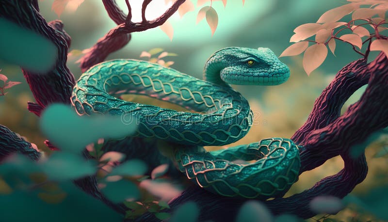 3D Rendering of a Green Snake in the Forest. this is a 3d Render ...