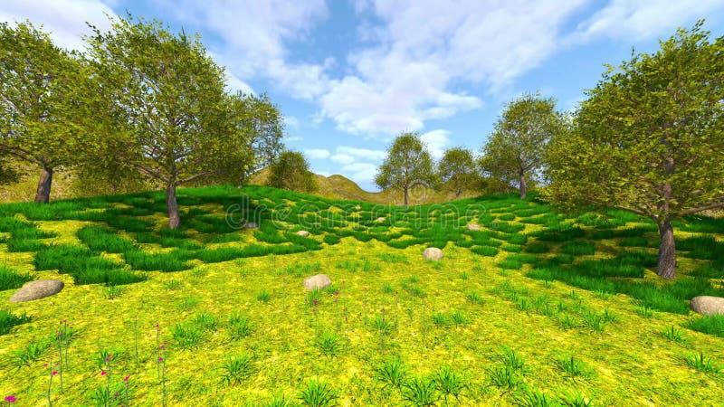 3D Rendering of the Green Space between Mountains Stock Video - Video ...