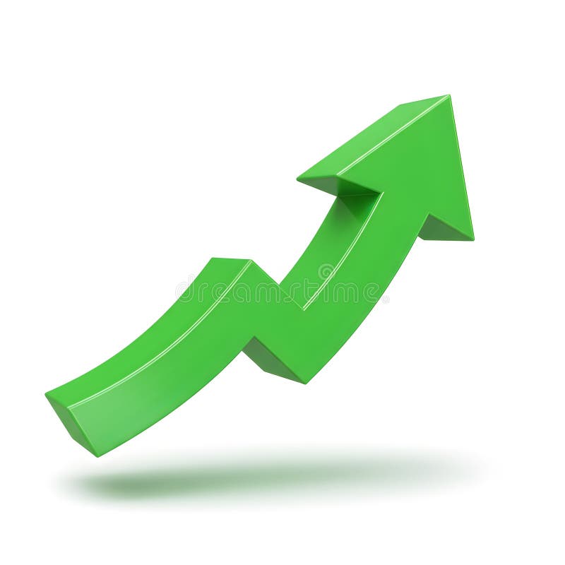 3D Rendering of a Green Upward Trending Arrow: Growth, Progress ...