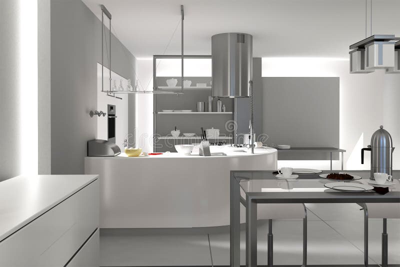 3d Rendering of Grey Stainless Kitchen Cabinet Stock Illustration ...