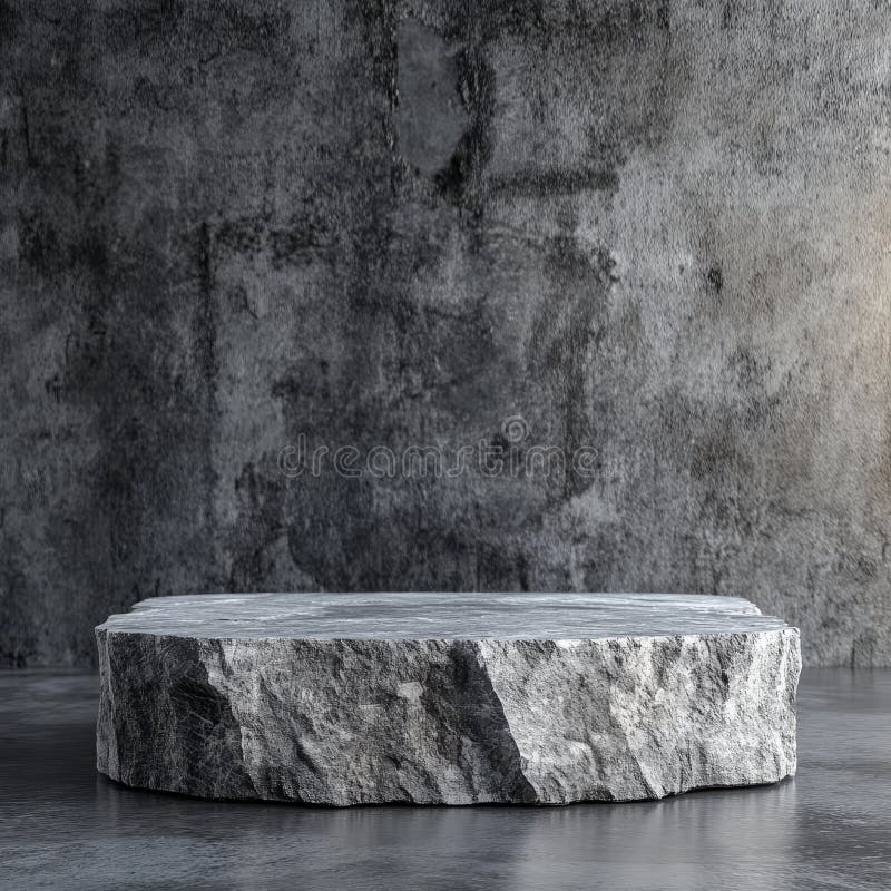 3d Rendering of Grey Stone Pedestal on Black Cement Wall Background ...