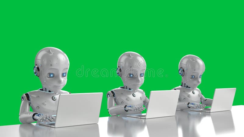 Cute RobotÂ working with Computer Notebook Stock Video - Video of green ...