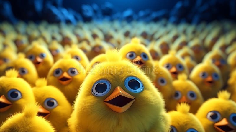 3d Rendering of a Group of Cute Yellow Chickens in a Flock Stock ...