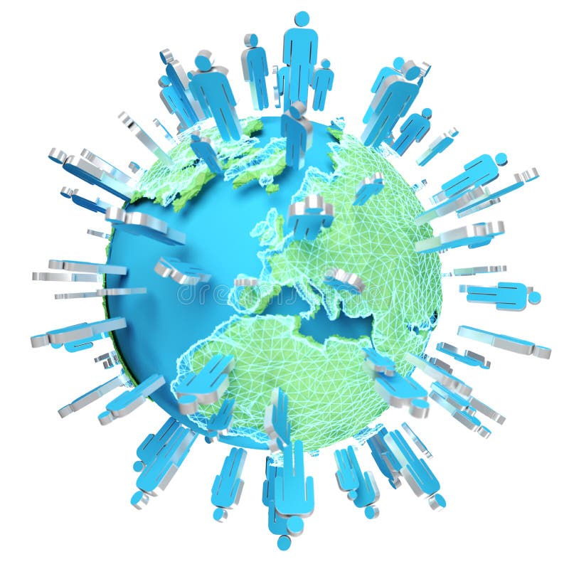 3D Rendering Group of Icons People Surrounding Planet Earth Stock ...