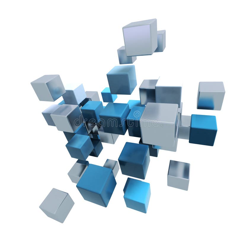 Flying Blue and Metallic Cubes Stock Illustration - Illustration of ...