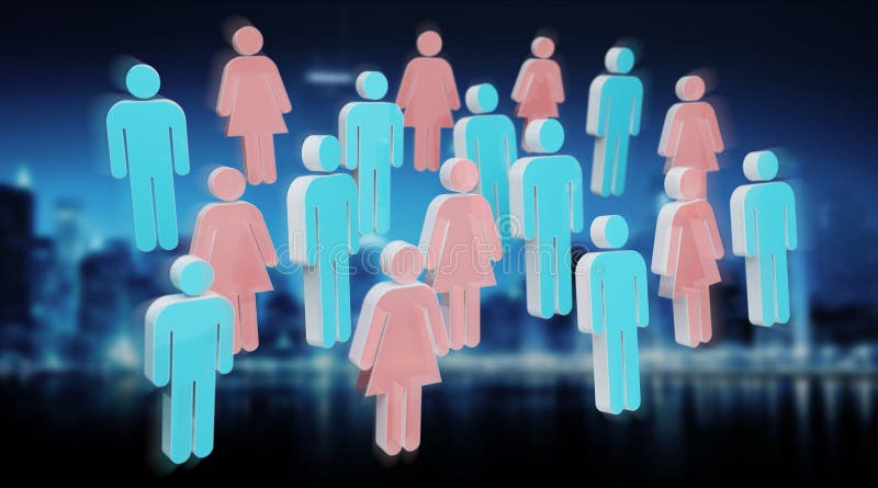 3D Rendering Group of People with Blue Man and Pink Woman Stock ...