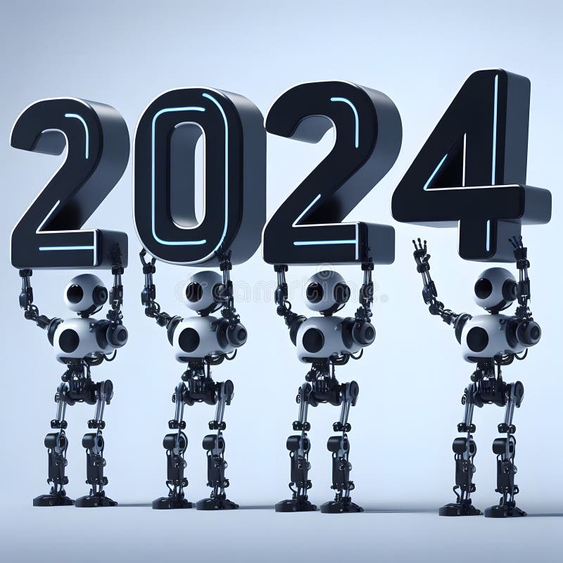 3D Rendering of a Group of Robots Celebrating the New Year 2024, Future ...