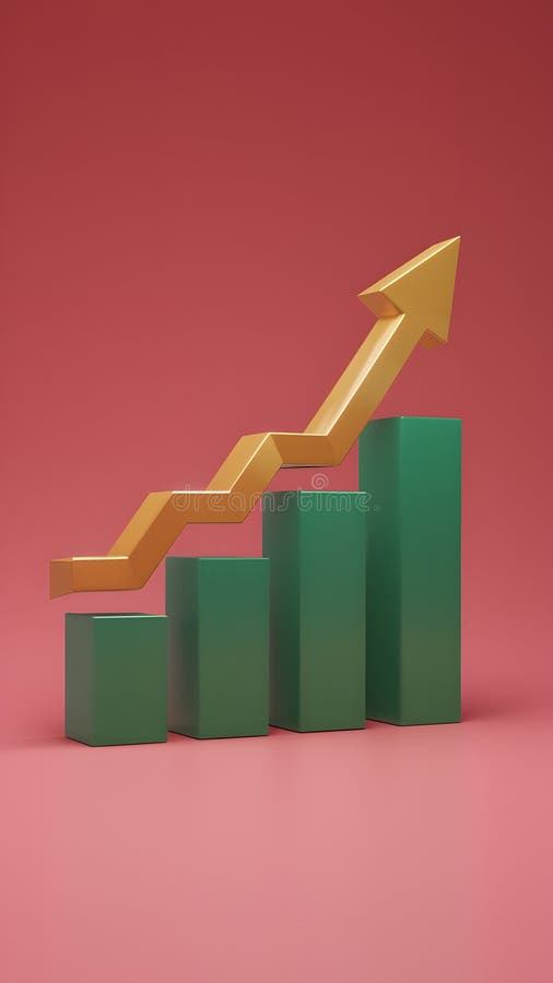 3D Rendering Growing Income Graph on White Background Stock ...